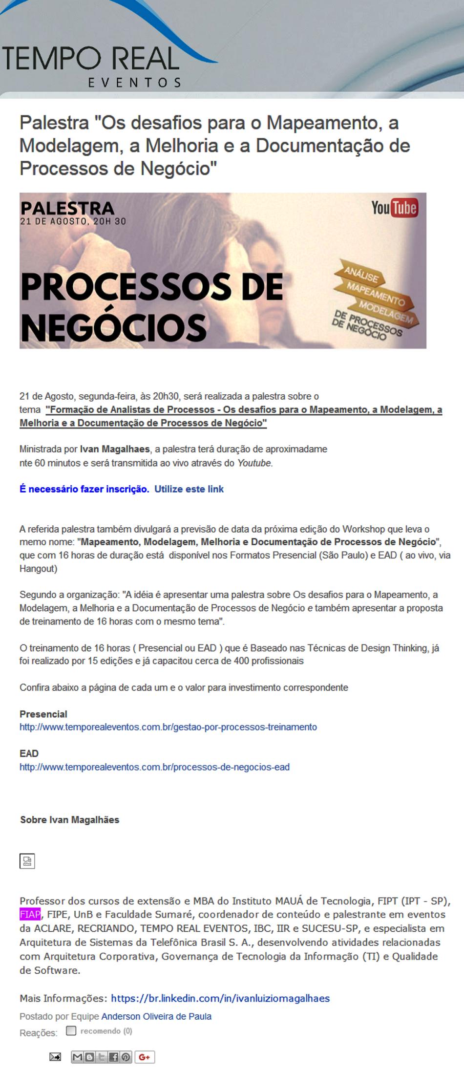 Site Tempo Real Eventos – Notícias (PALESTRA “OS DESAFIOS PARA O ...