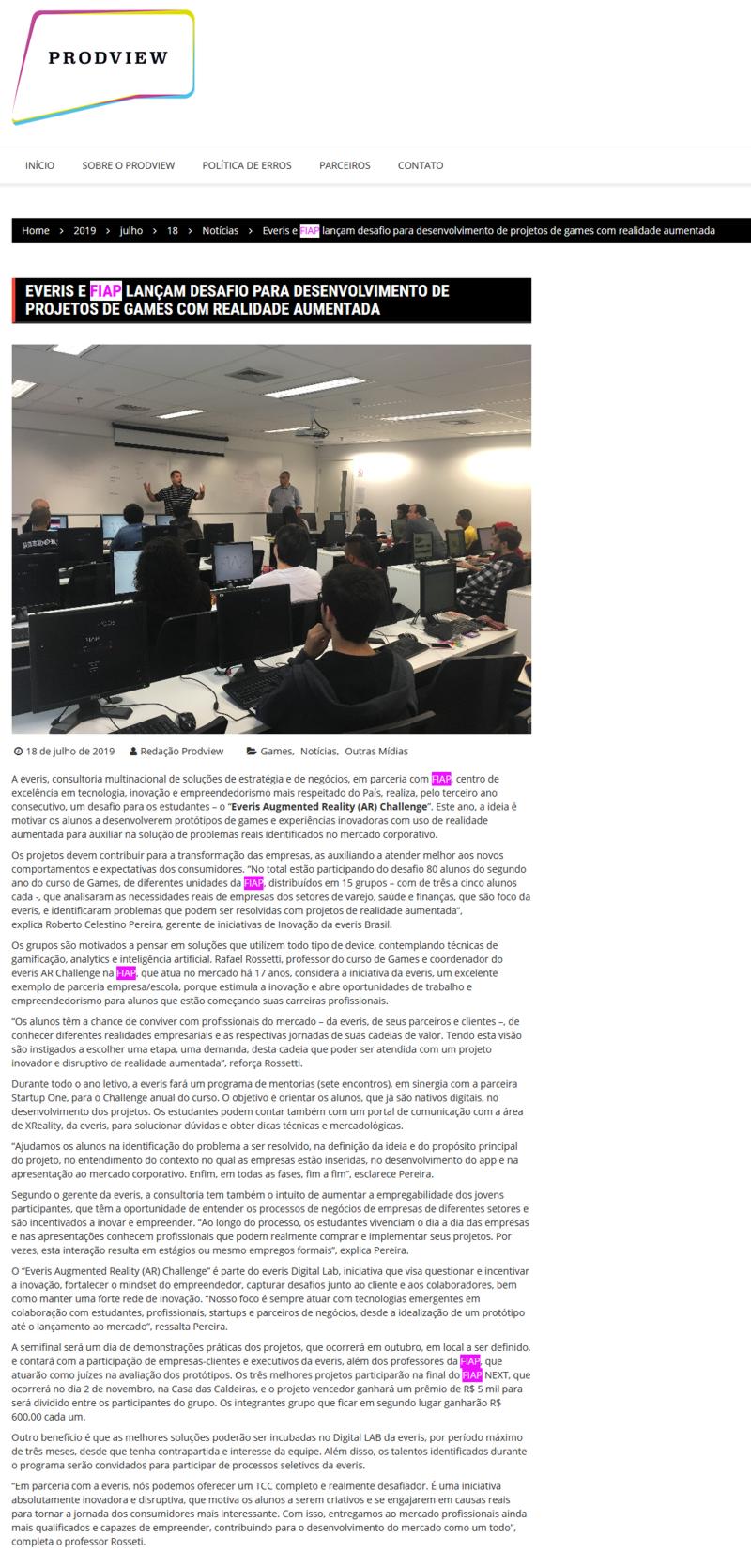 Portal Prodview – Notícias (EVERIS E FIAP LANÇAM DESAFIO PARA ...